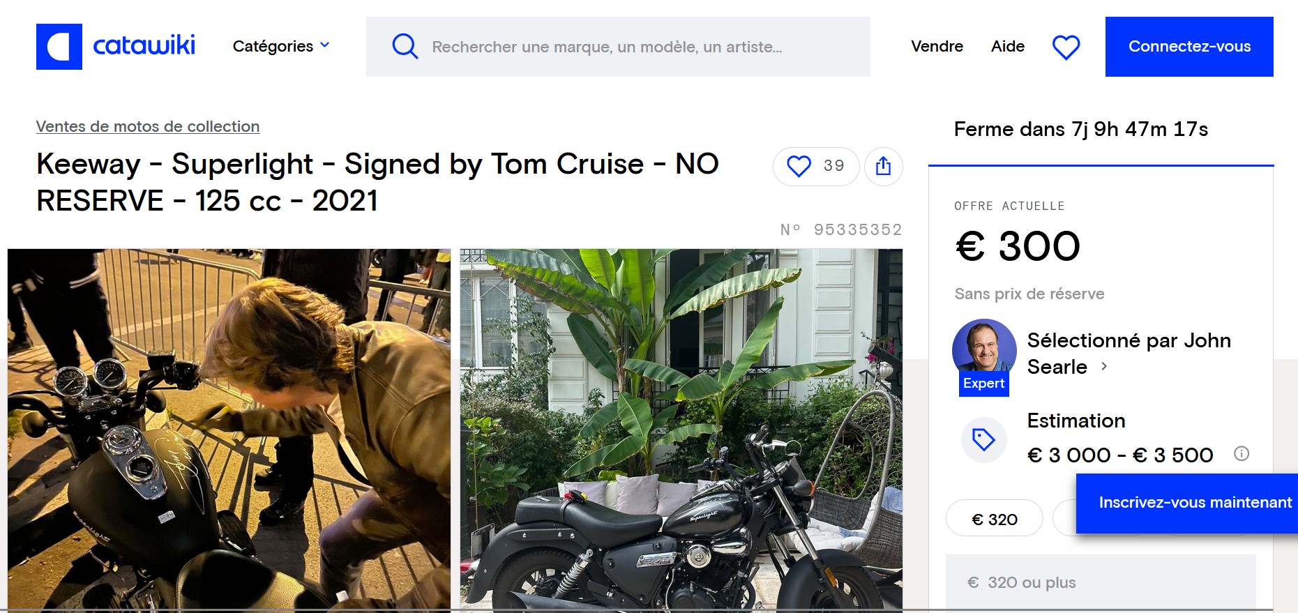 Une moto signée par Tom Cruise aux enchères